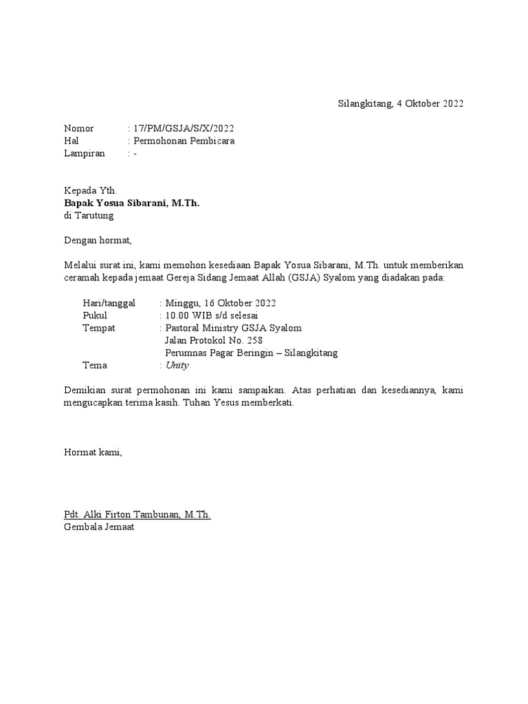 Surat Undangan Gsja Oktober 2022 | PDF