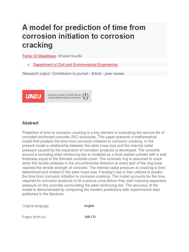 A Model For Prediction of Time From Corrosion Initiation To Corrosion ...