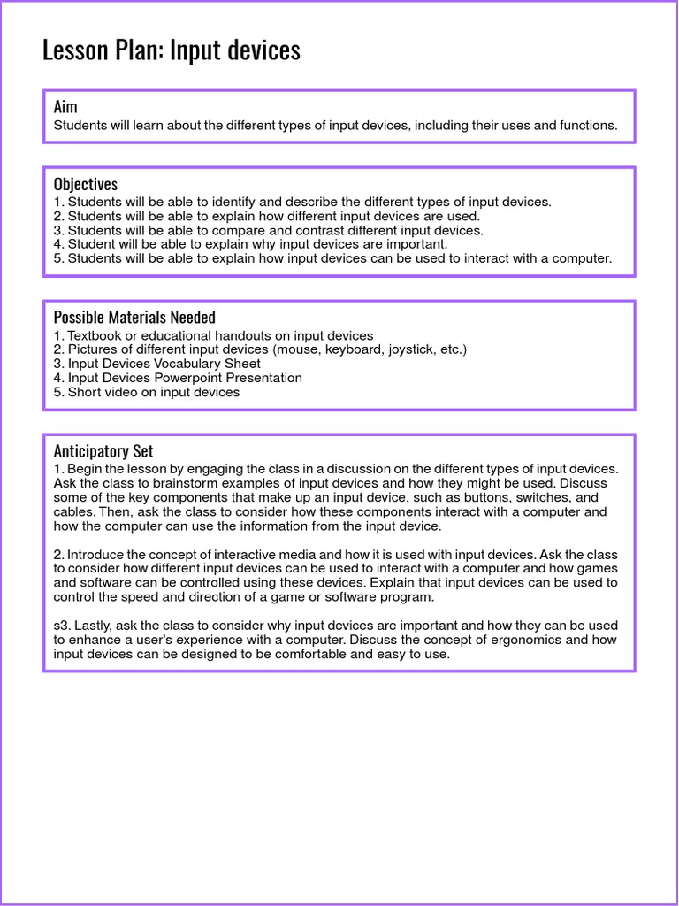 Input Devices Lesson Plan | PDF | Input/Output | Computer Keyboard