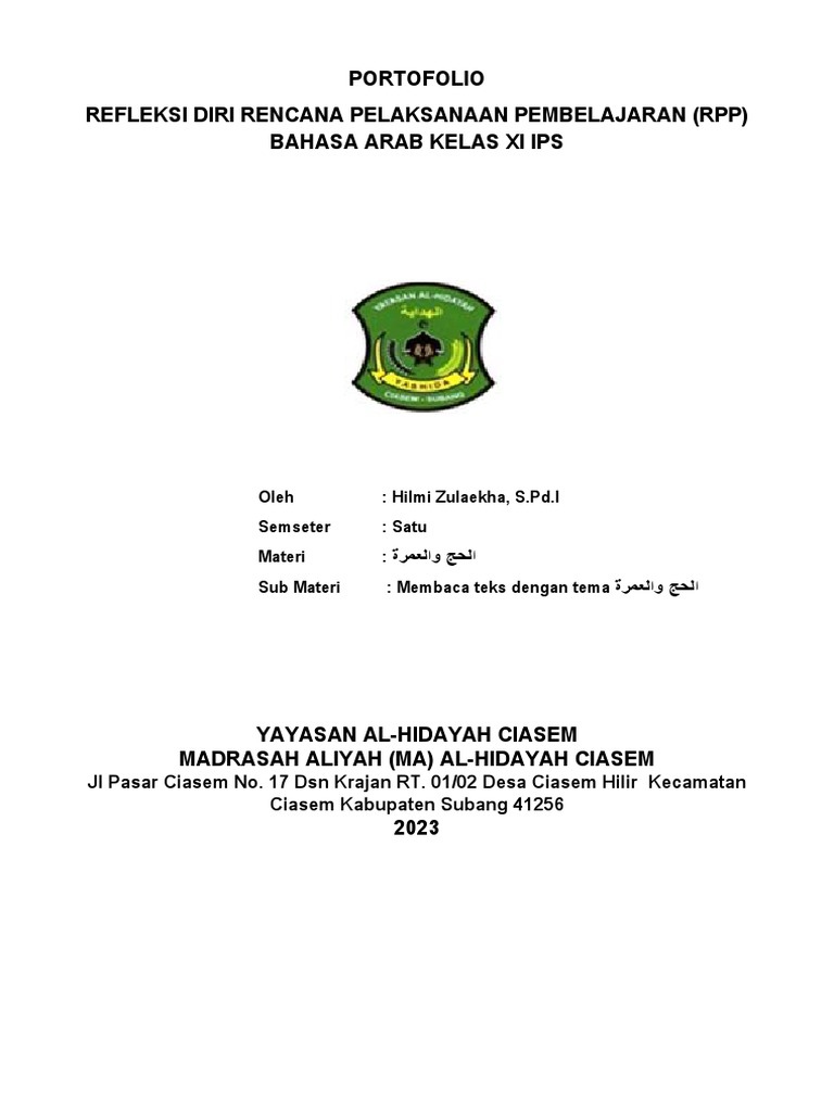 Portofolio Refleksi Diri RPP | PDF