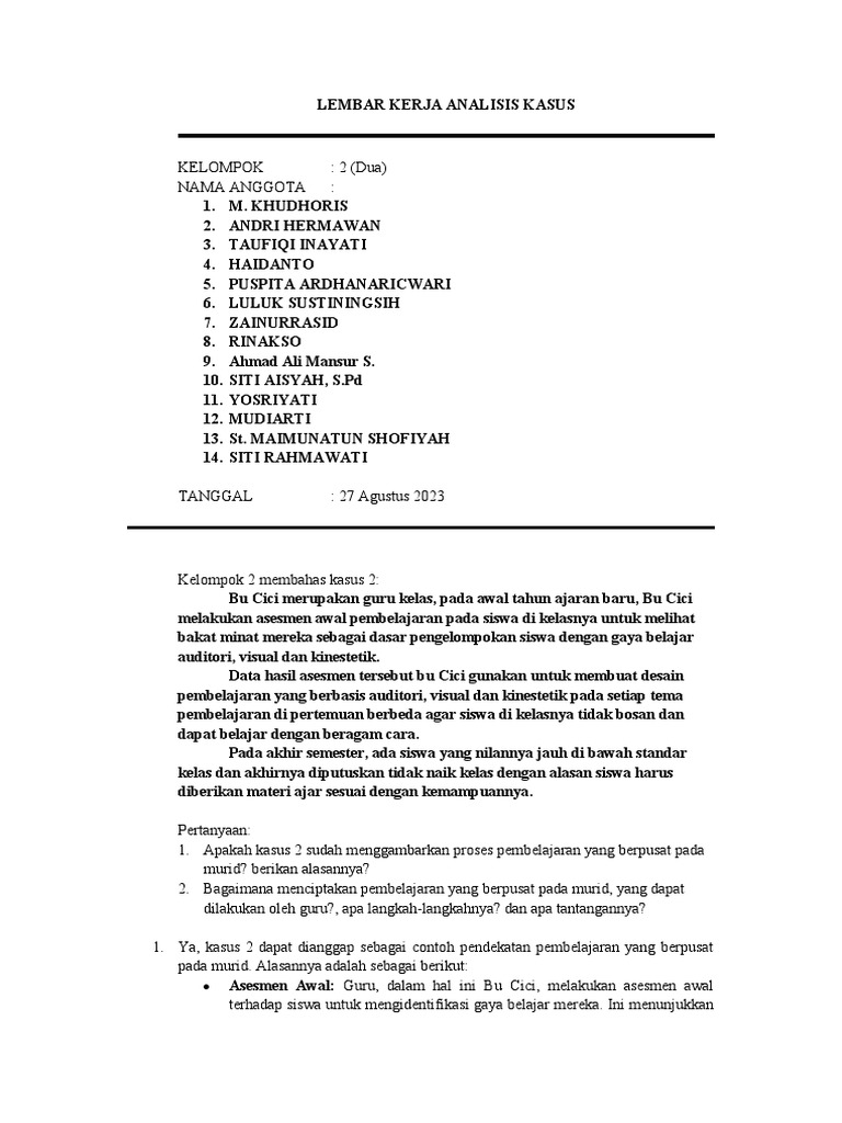 Lembar Kerja 2. Ruang Kolaborasi (Analisis Kasus) | PDF | Karier ...