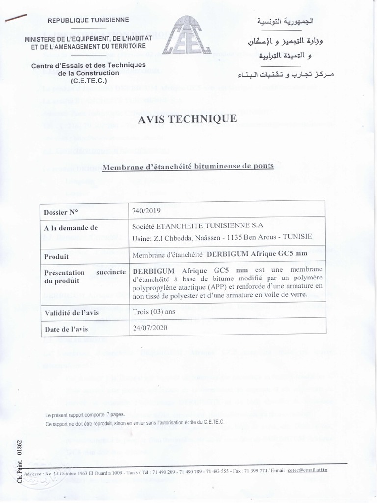 Avis Technique DERBIGUM GC5 mm | PDF | Béton | Ingénierie des structures