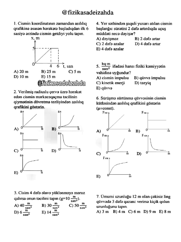 Fizika 11 Ümumi Sınaq 11-Ci Sinif | PDF