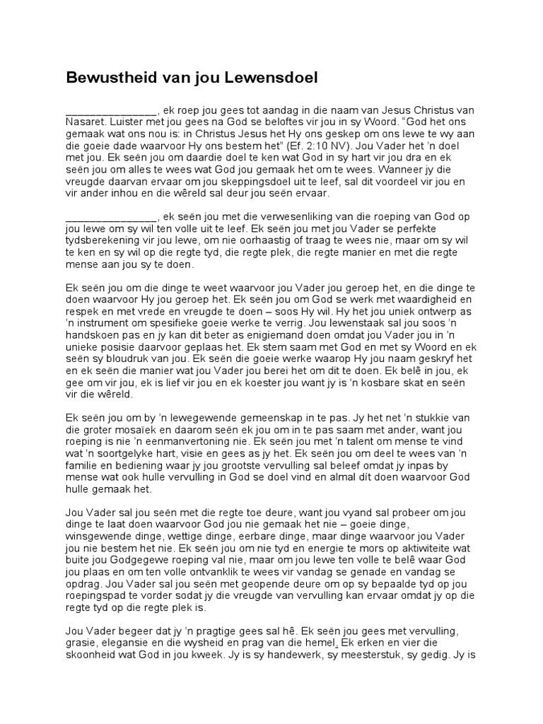 Bewustheid van jou Lewensdoel | PDF