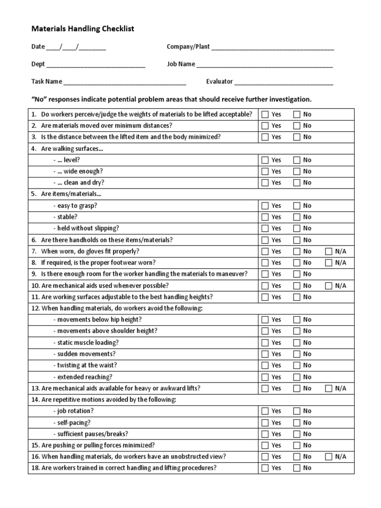 Materials Handling Checklist | PDF