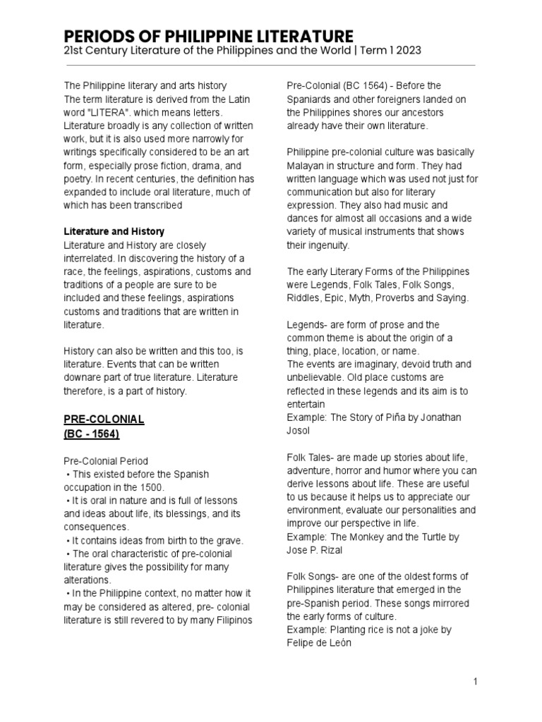 Periods of Philippine LIterature | PDF | Philippines | Tagalog Language