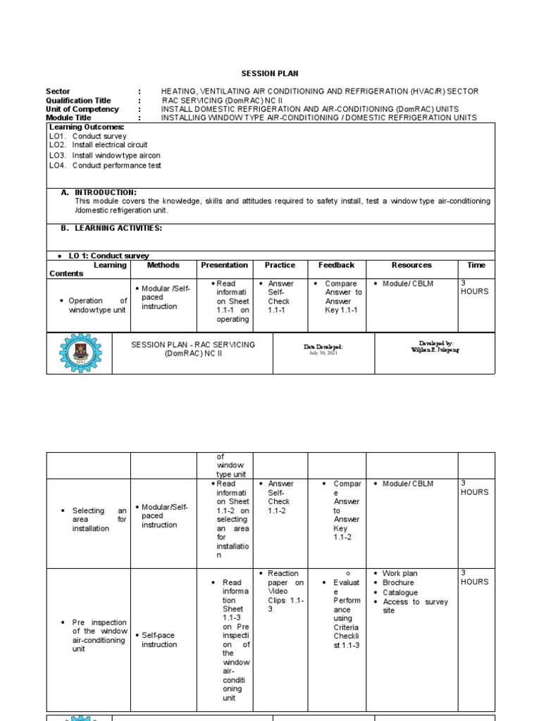 Session Plan (Julaps) | PDF | Electrical Wiring | Air Conditioning