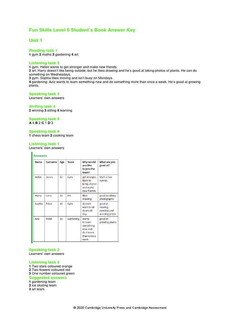 Fun Skills 6 Students Book Answer Key | PDF