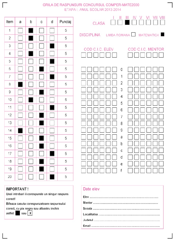 COMPER-barem Matematică - Clasa A III-a - 2013-2014 - Etapa I | PDF