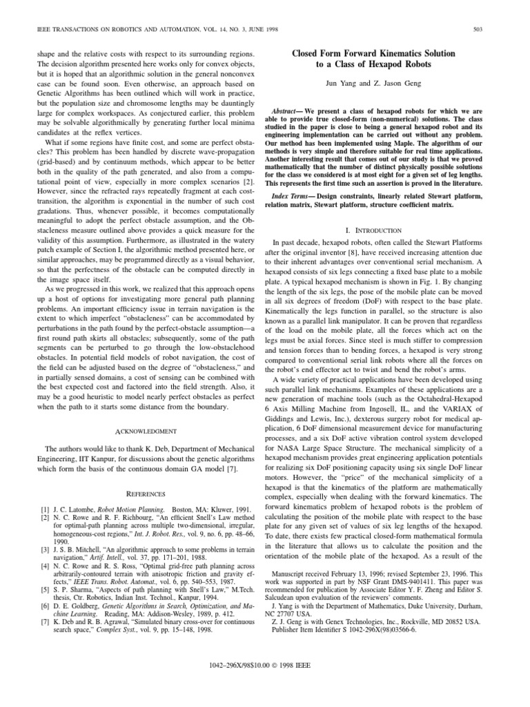 1998 Closed Form Forward Kinematics Solution To A Class of Hexapod ... 1998 Closed Form Forward Kinematics Solution To A Class of Hexapod ...