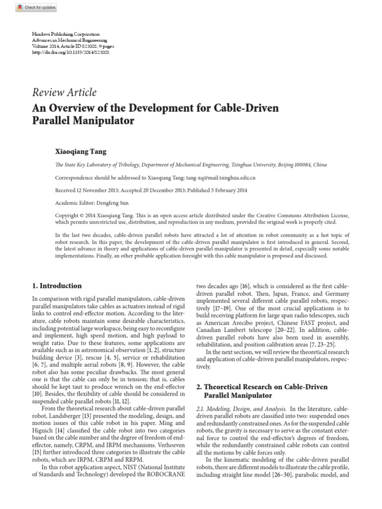 2014 An Overview of The Development For Cable-Driven Parallel Manipulator | PDF | Control Theory ...