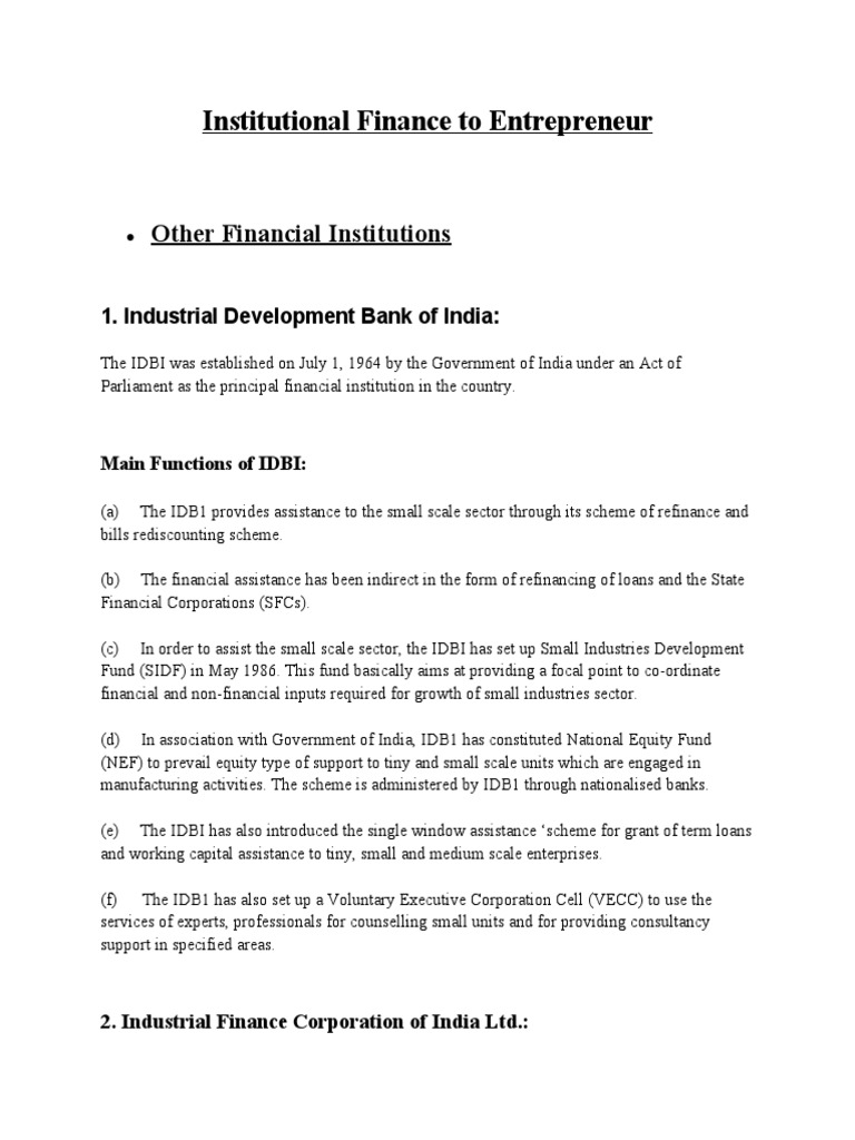 Institutional Finance for Entrepreneurs in India | PDF | Economies ...
