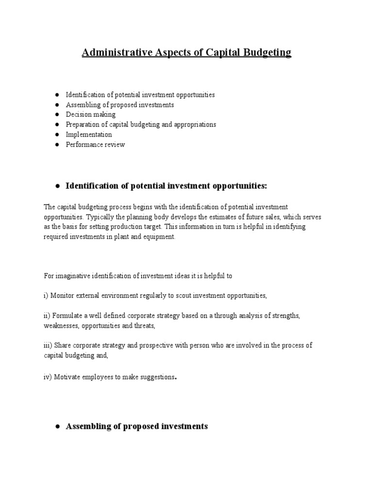Administrative Aspects of Capital Budgeting | PDF | Budget | Capital ...
