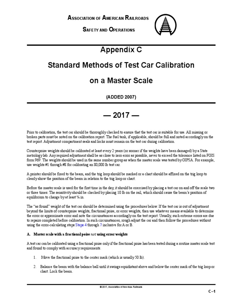 4 - AAR - APPENDIX - C-STD Methods Test Car Calib | PDF | Weight ...
