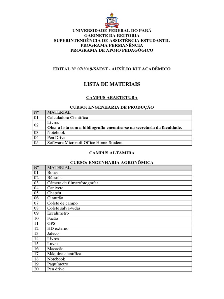 Lista de Material | PDF | Caneta | Tinta