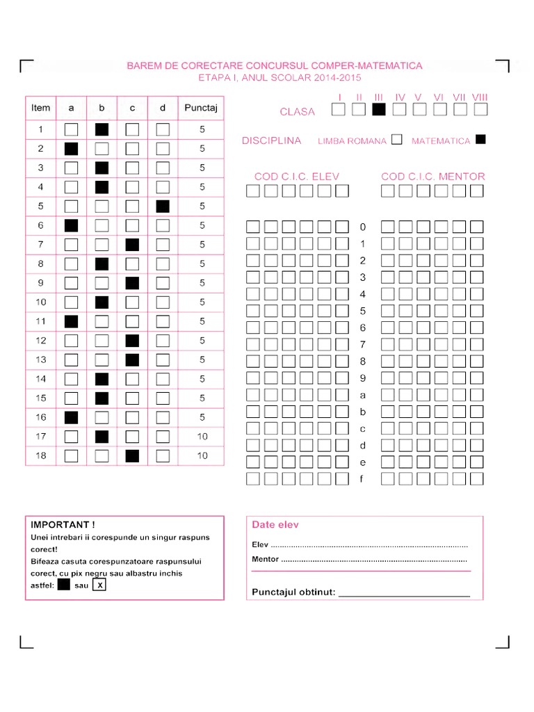 COMPER-barem Matematică - Clasa A III-a - 2014-2015 - Etapa I | PDF