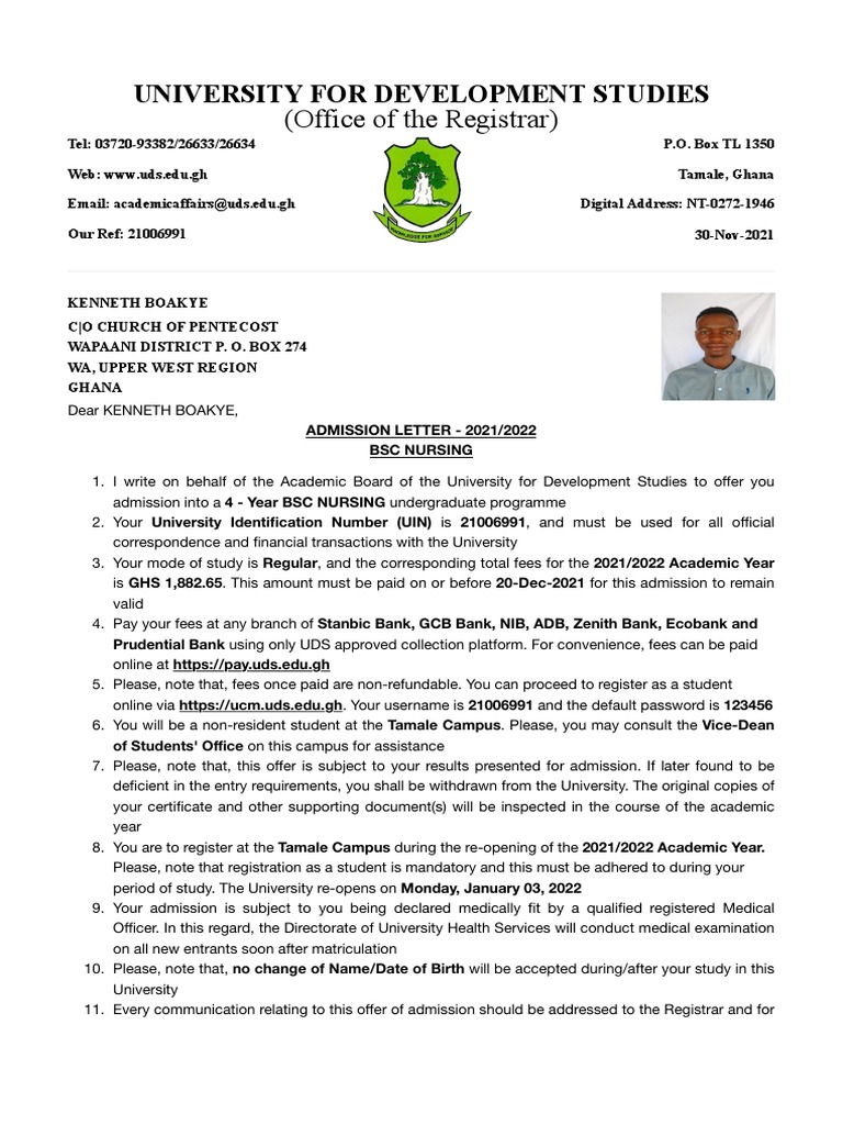 University For Development Studies Admissions System | PDF