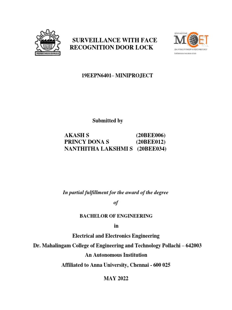 Surveillance With Face Recognition Door Lock | PDF | Arduino | Computer ...