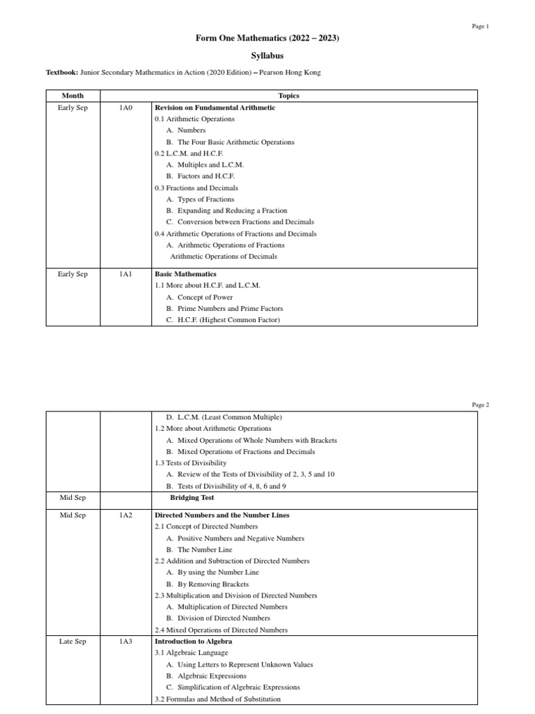 F1 Math Syllabus 2223 | PDF | Equations | Arithmetic
