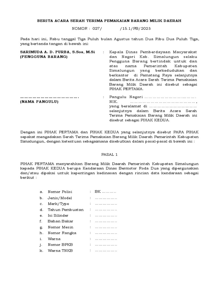 Format Berita Acara Dan Pakta Integritas Tahun 2023 | PDF