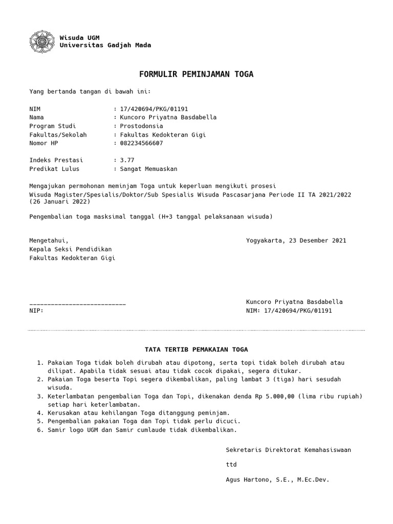 Formulir Peminjaman Toga | PDF