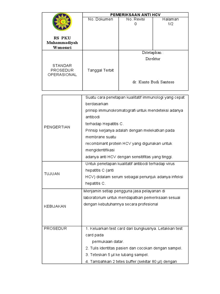 Sop Pemeriksaan Anti HCV | PDF