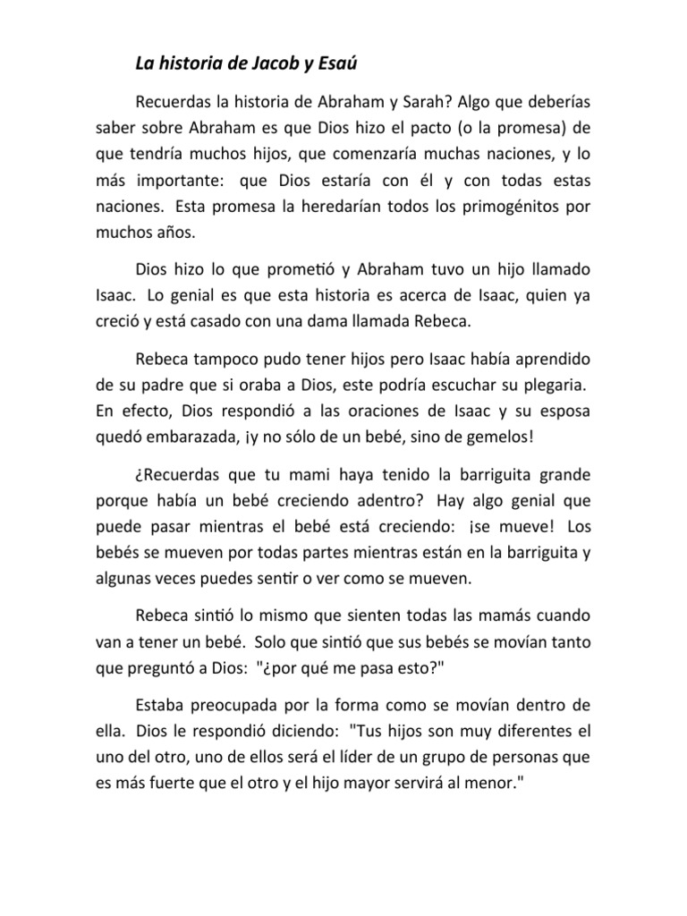 La historia de Jacob y Esaú | PDF | Jacob | Isaac