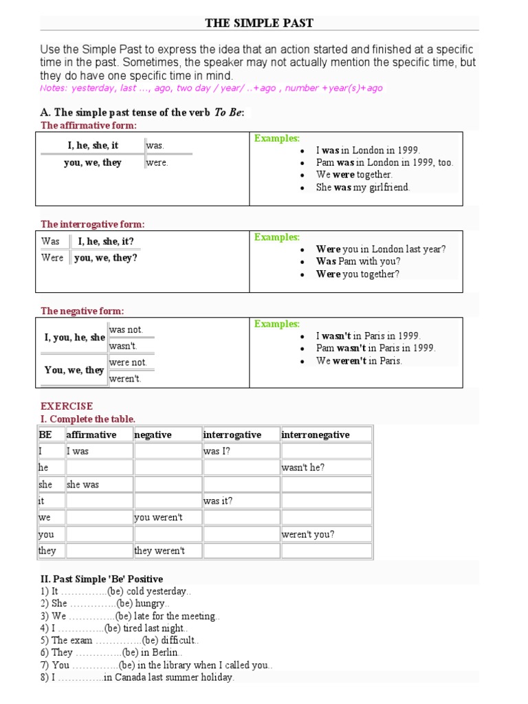 All Simple Past For Grade 7 | PDF