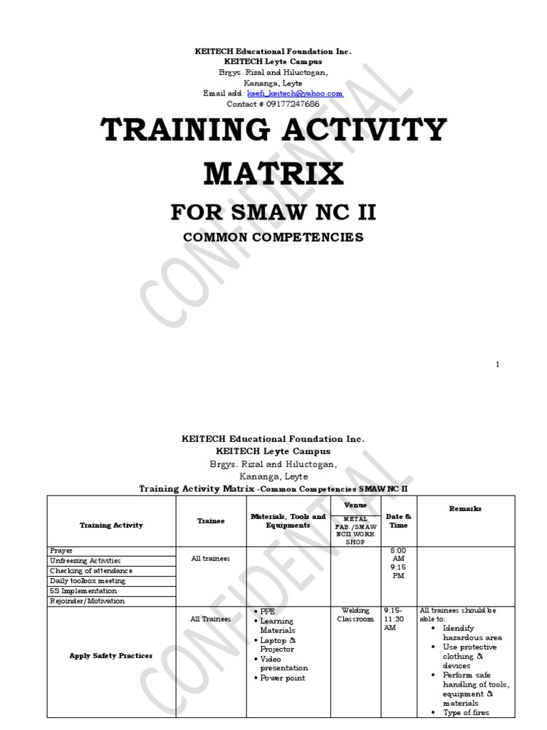 Training Activity Matrix SMAW NC II COMMON | PDF | Housekeeping | Welding
