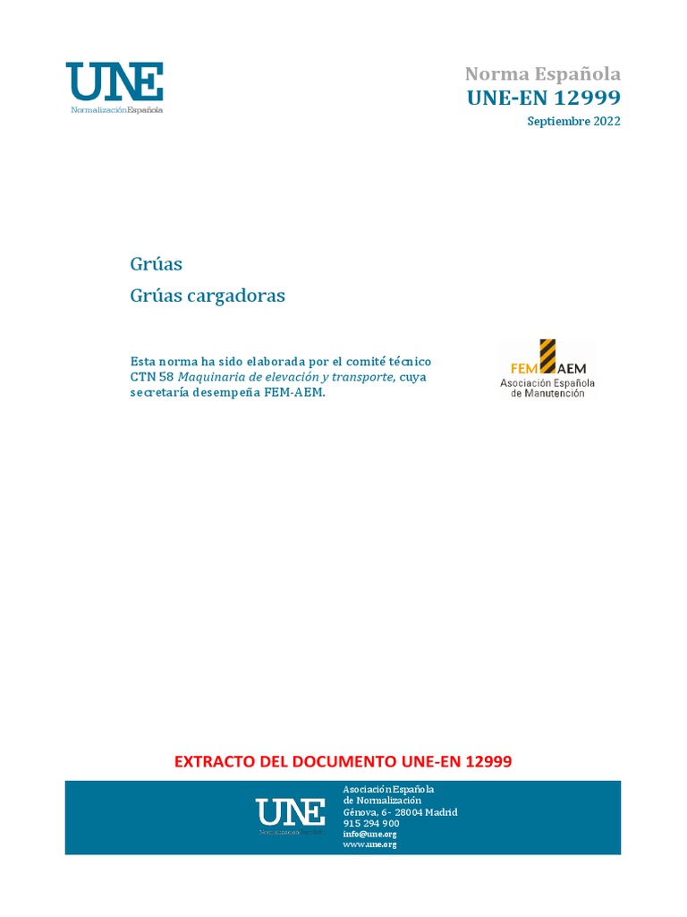 Norma UNE-EN 12999: Grúas Cargadoras | PDF | Grúa (máquina ...