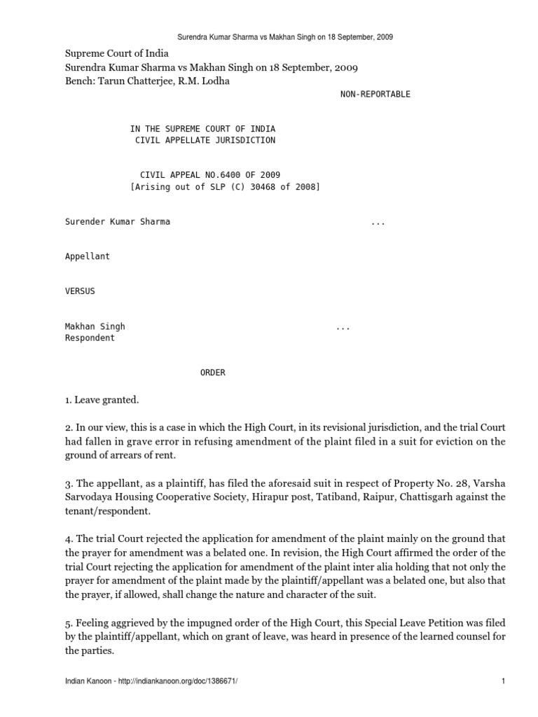 Surendra Kumar Sharma Vs Makhan Singh On 18 September, 2009 PDF | PDF ...