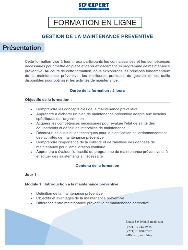 Formation Gestion de La Maintenance Préventive | PDF | Planification | Informatique
