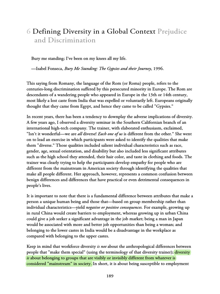 Defining Diversity in A Global Context - Prejudice and Discrimination ...
