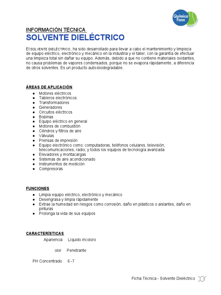 Ficha Técnica - Solvente Dieléctrico | PDF | Solvente | Dieléctrico