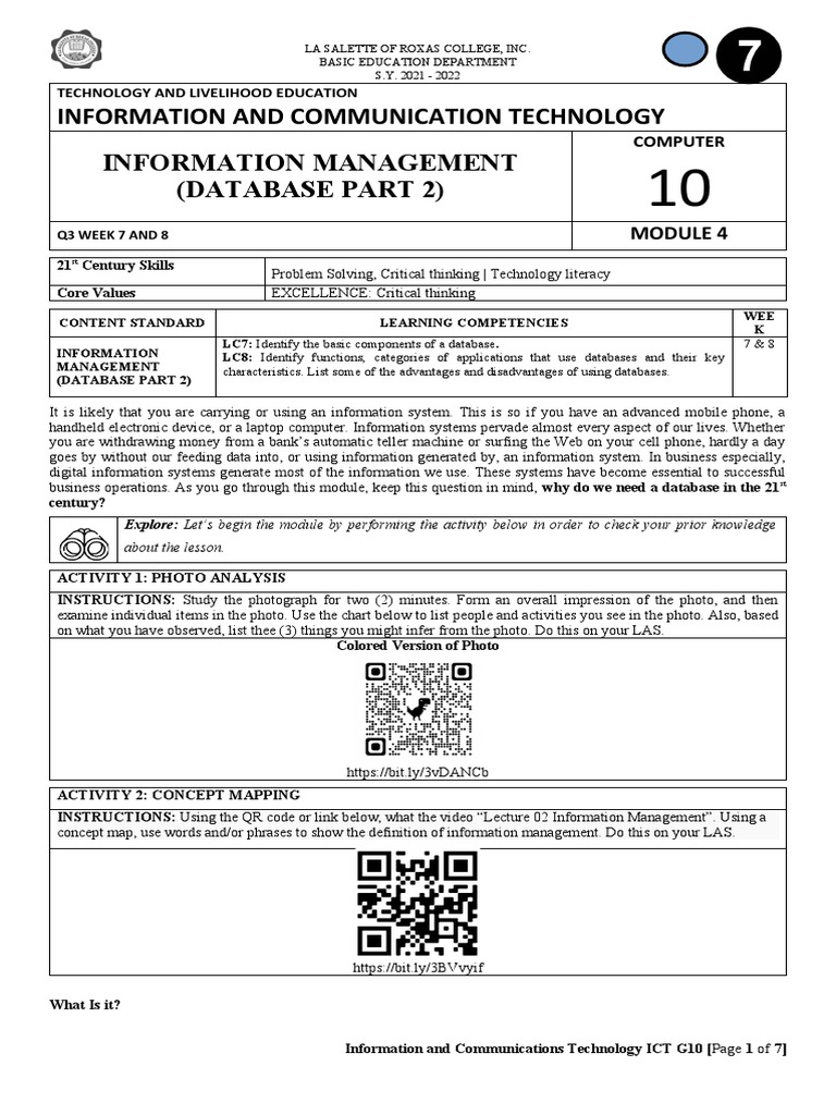 Grade 10 Ict Q3 W78 | PDF | Databases | Information