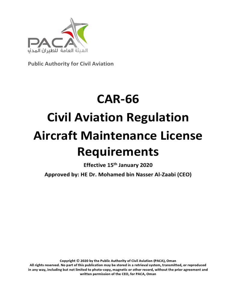 CAR-66 Aircraft Maintenance Licensing Requirements - FINAL - JNC v0.07 200220 | PDF | Aviation ...
