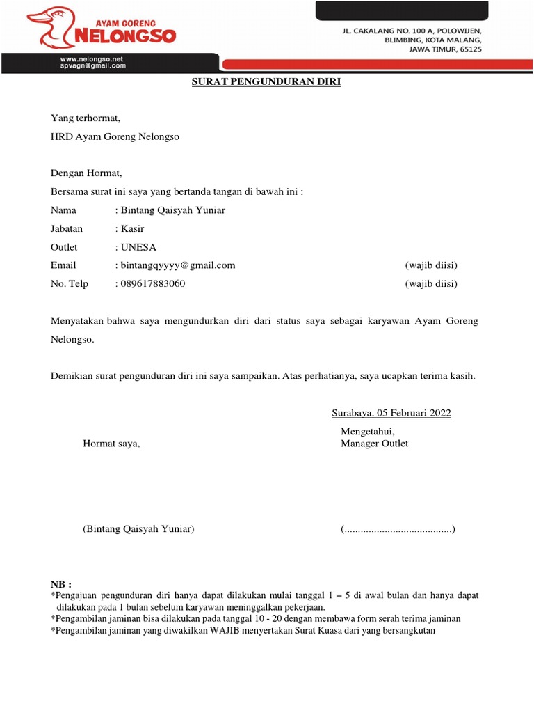 Contoh FORM RESIGN | PDF