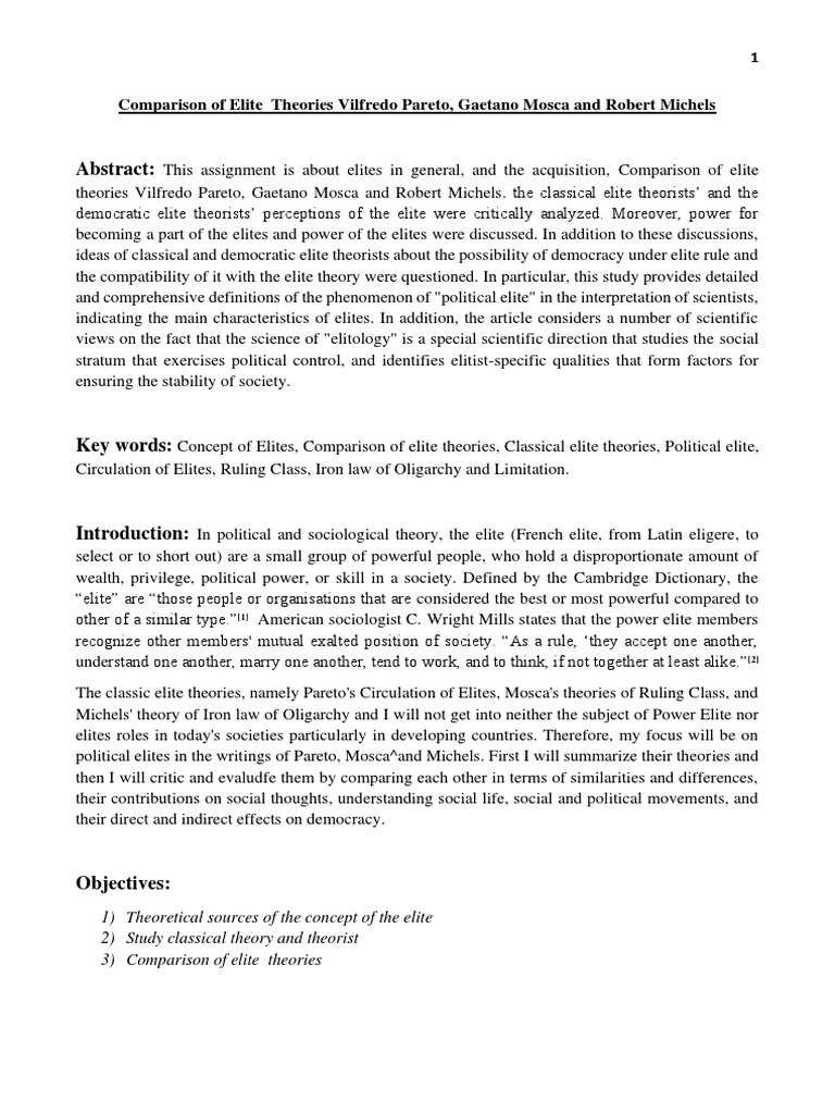Elite Theories: Pareto, Mosca, Michels | PDF | Politics