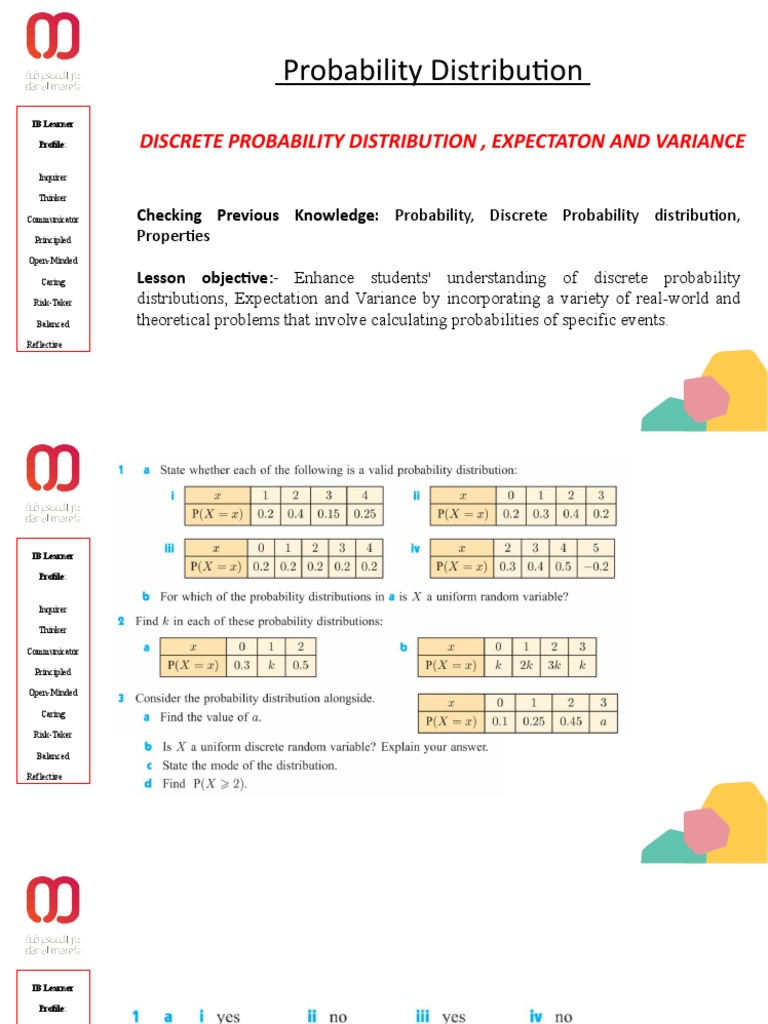 Lesson 2 - Probability Distribution Practice and Introduction To ... Lesson 2 - Probability Distribution Practice and Introduction To ...