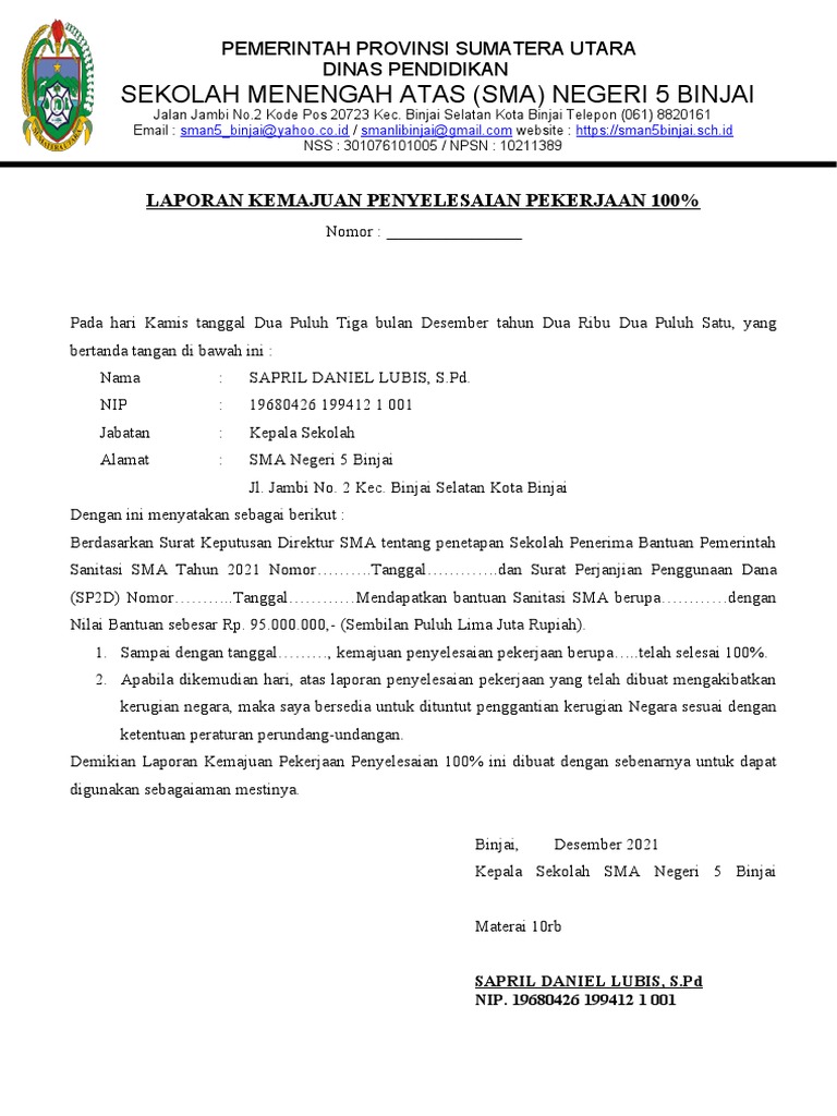 Laporan Kemajuan Penyelesaian Pekerjaan | PDF