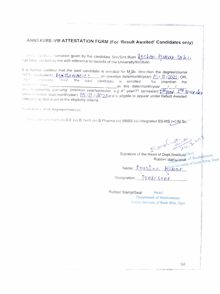 Result Awaited Form | PDF