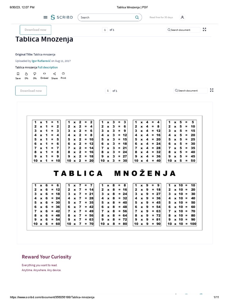Tablica Mnozenja - PDF | PDF | Scribd | Written Communication