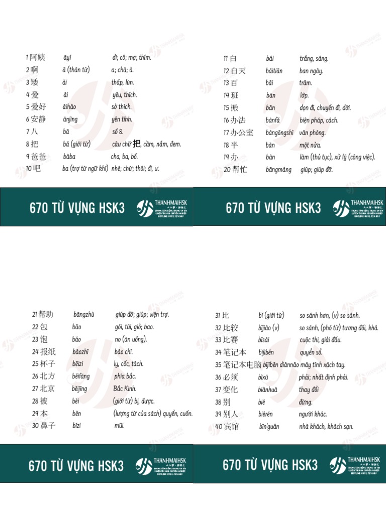 Tu Vung HSK 3 Phan 1 | PDF