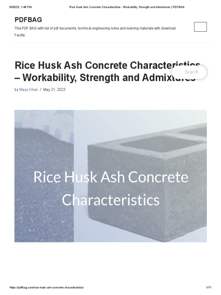 Rice Husk Ash Concrete Characteristics - Workability, Strength and ...