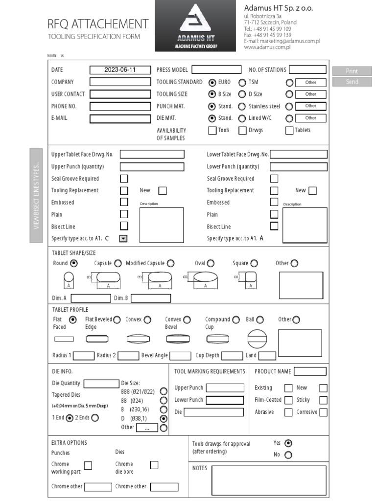 Tooling Specification Form RFQ | PDF
