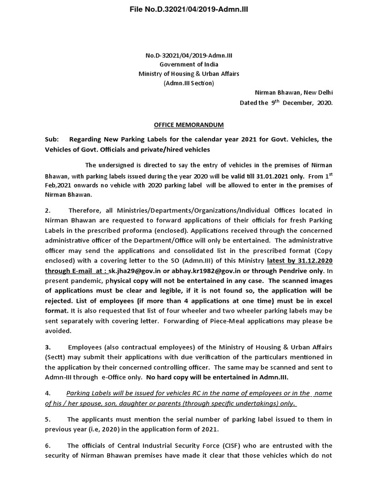 New Parking Label Form-2021 | PDF | Government