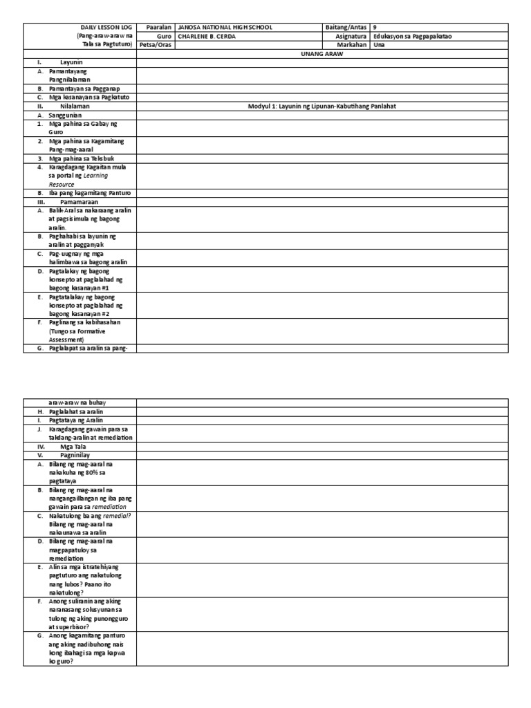 Daily Lesson Log | PDF