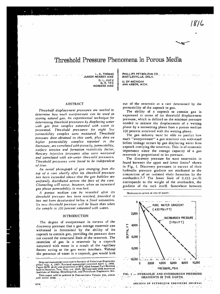 Threshold Pressure Phenomena in Porous Media1986 | PDF | Petroleum Reservoir | Permeability ...