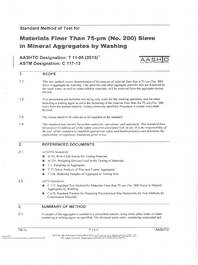 Aashto T11-05-2013 | PDF