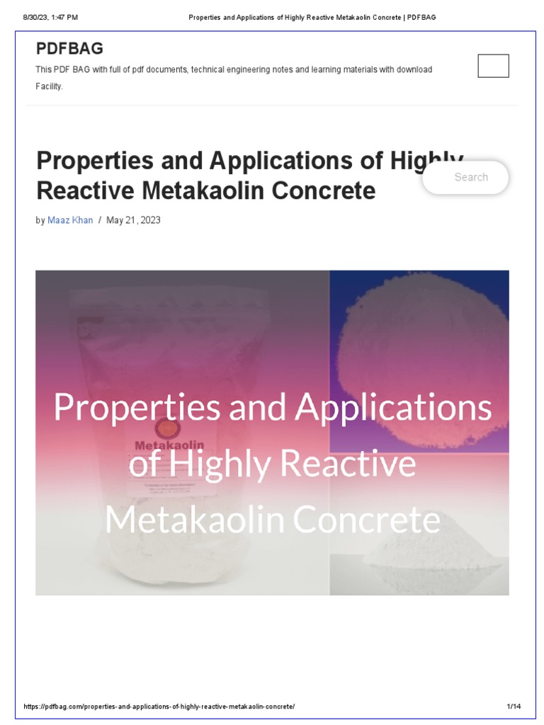 Properties And Applications Of Highly Reactive Metakaolin Concrete